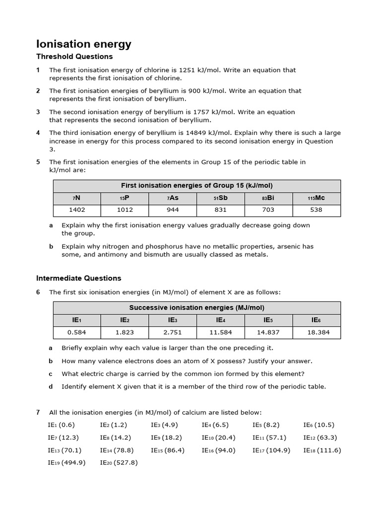 Ionisation Energy | PDF | Ionization | Periodic Table