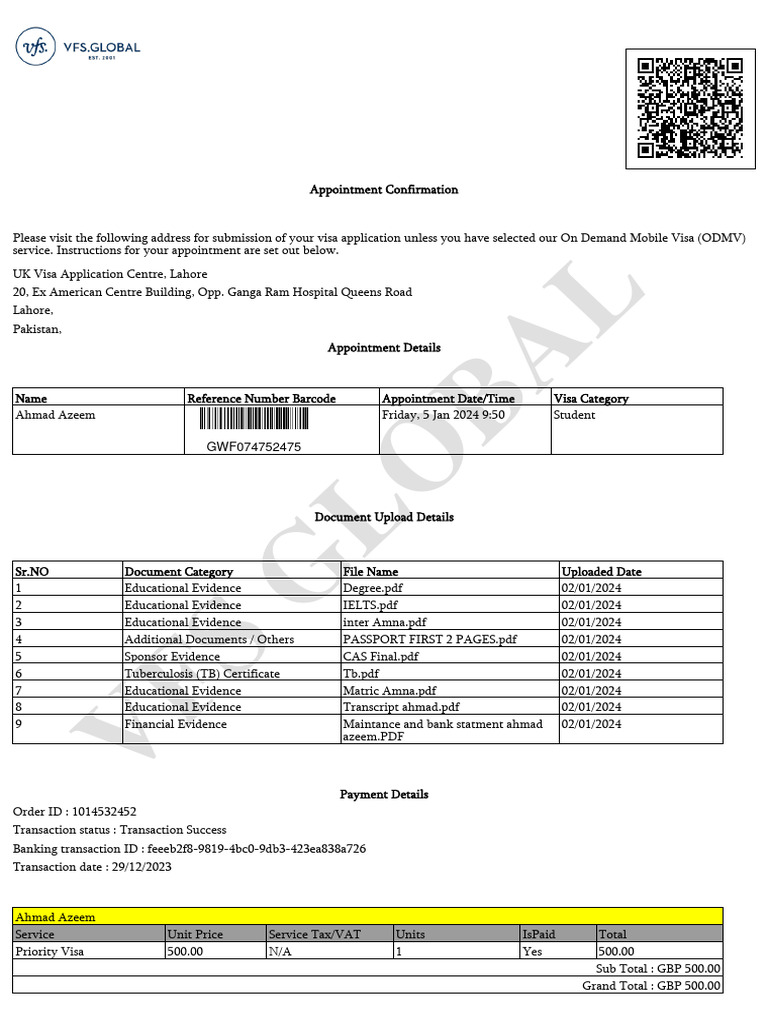 UK Visa Appointment Confirmation | PDF | Visa Inc. | Service Industries