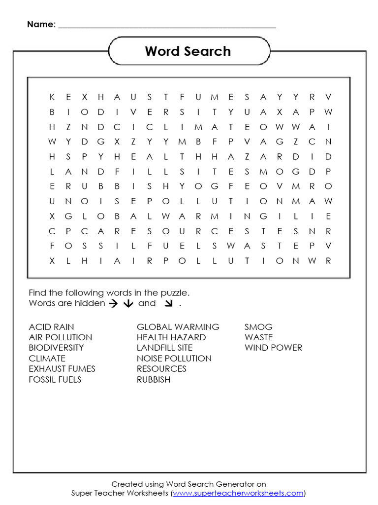 Environment Word Search | PDF | Waste | Smog