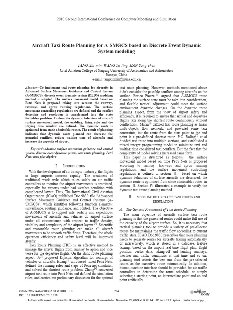Aircraft Taxi Route Planning For A SMGCS Based On Discrete Event | PDF ...