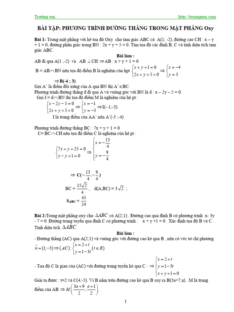 Cac Dang Bai Tap Phuong Trinh Duong Thang | PDF