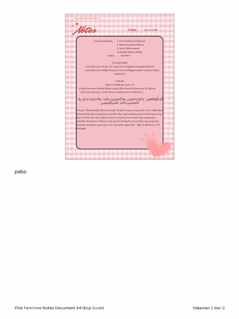 Pink Feminine Notes Document A4 (Kop Surat) | PDF