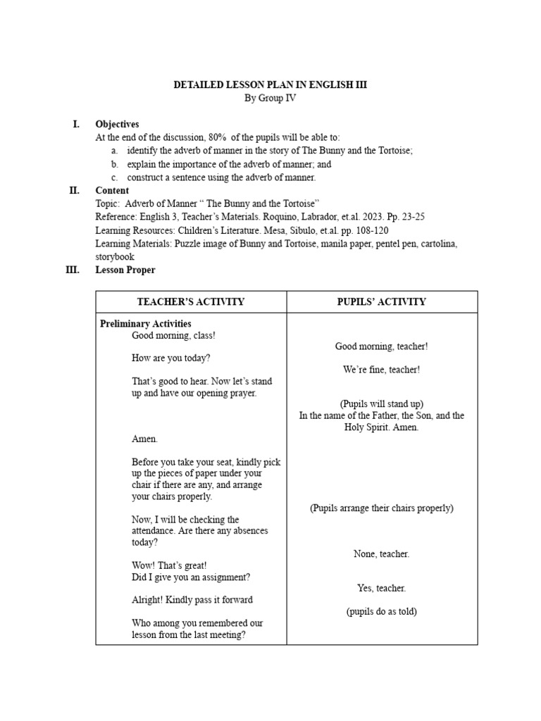 Detailed Lesson Plan in English Iii | PDF | Adverb | Verb