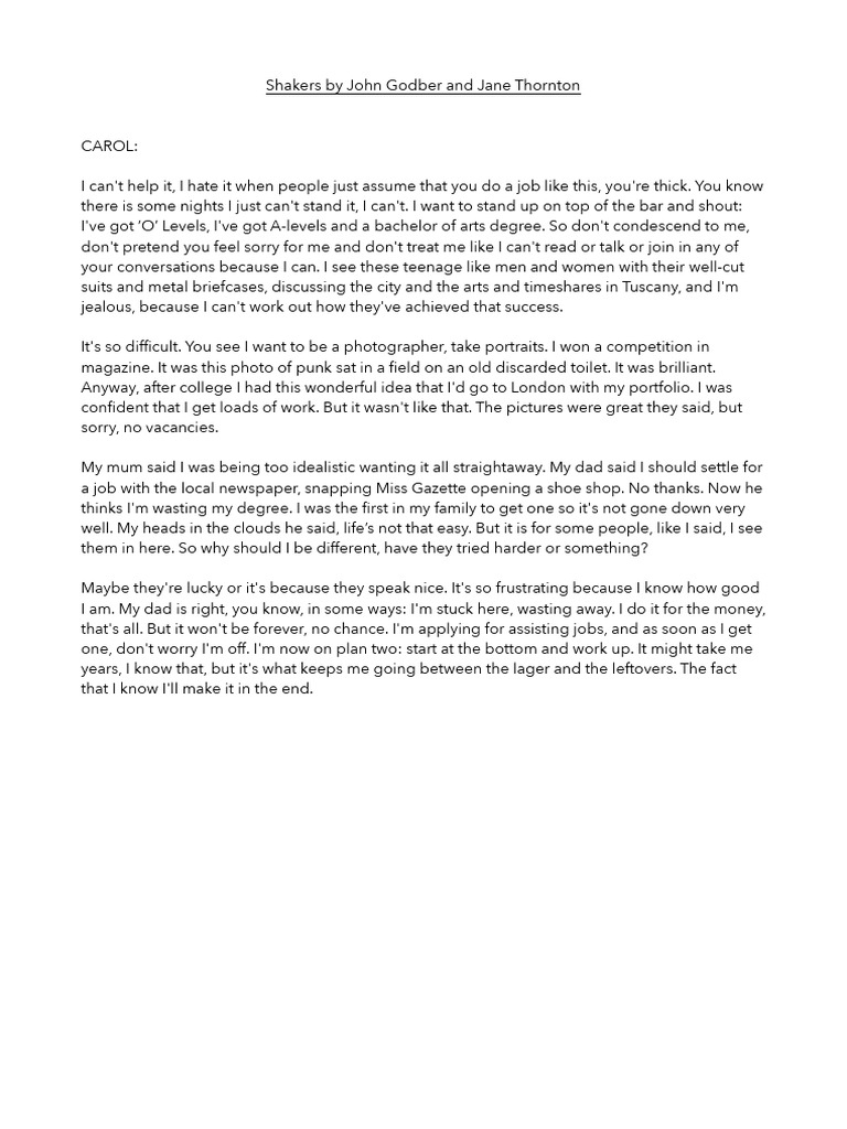 Carol's Monologue from Shakers | PDF | Home & Garden | Art