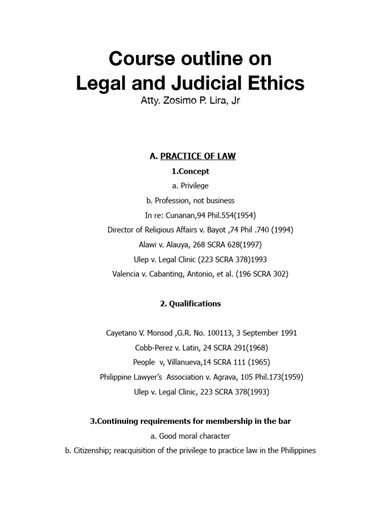 Legal and Judicial Ethics Course Outline | PDF | Lawyer | Judiciaries