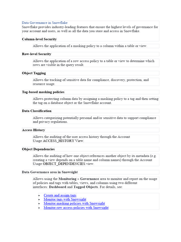 What Is Snowflake Data Governance | PDF | Cloud Computing | Governance