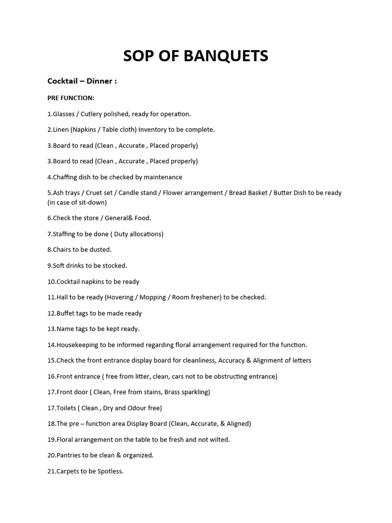 Banquet Sop | Download Free PDF | Tableware | Buffet