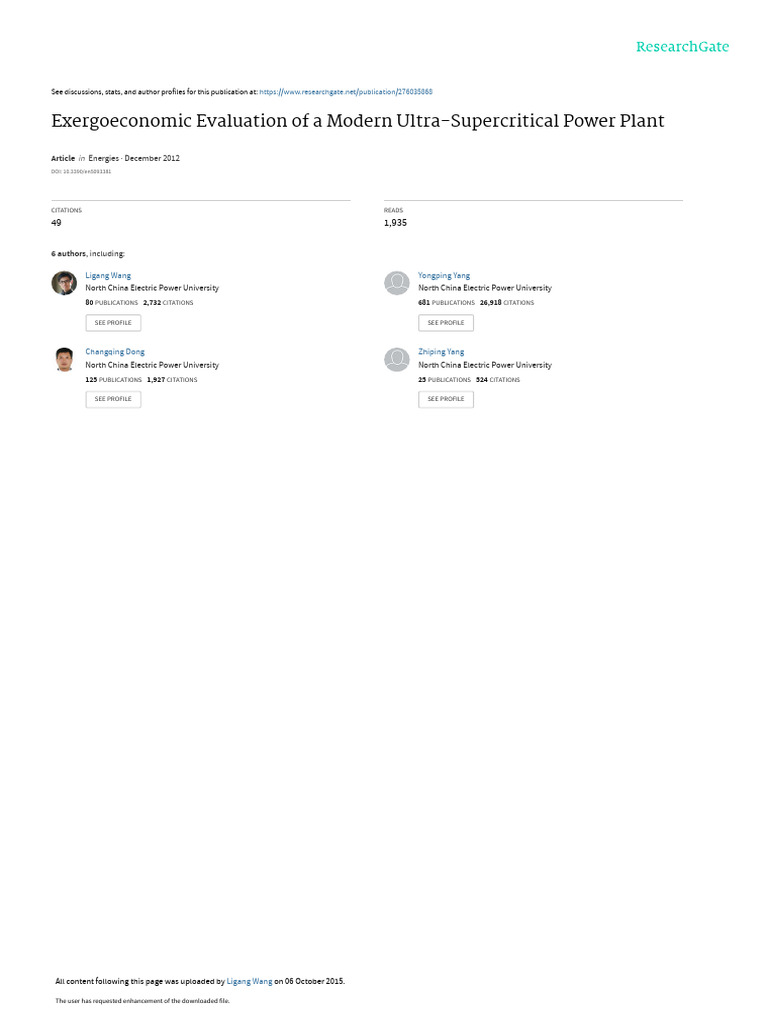 Exergoeconomic Evaluation of A Modern Ultra-Superc | PDF | Exergy | Power Station