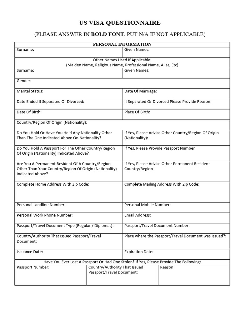 US Visa Application Questionnaire | PDF | Citizenship Of The United ...