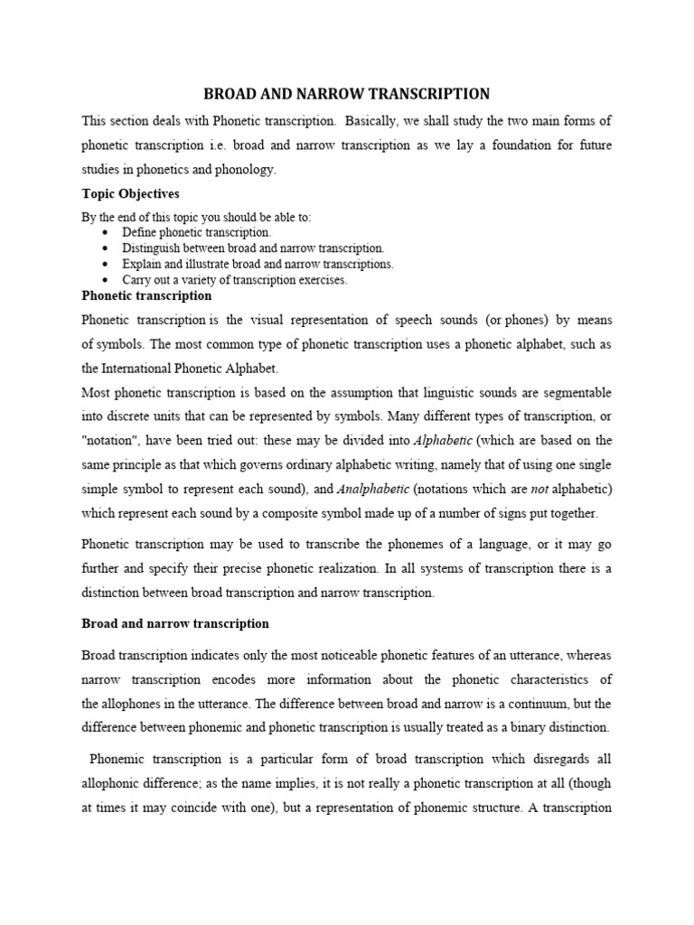 Broad and Narrow Transcription | PDF | Phoneme | Human Communication