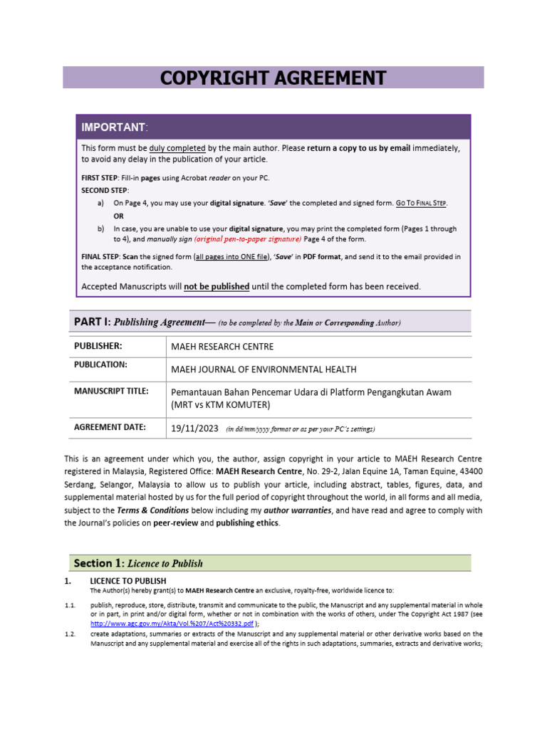 Copyright Agreement - Maeh Journal Hazim (0018) | PDF | Copyright ...
