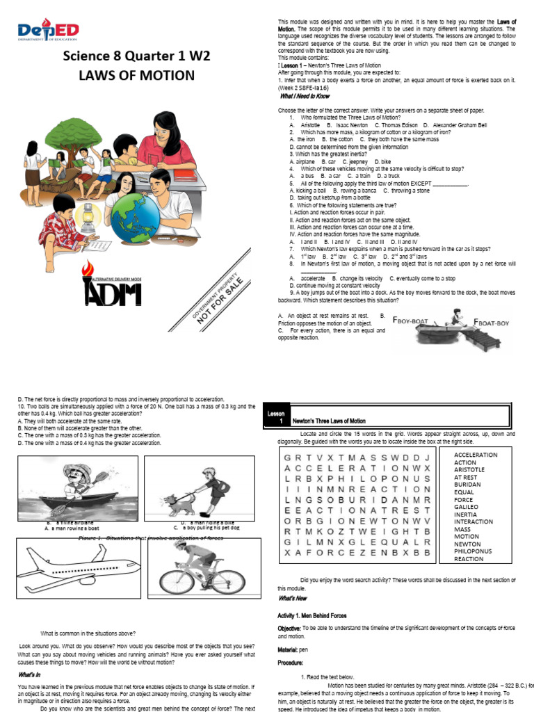 Science 8 Q1 W2 | PDF | Force | Inertia