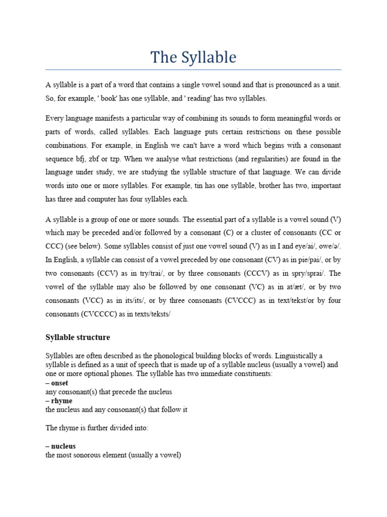 The Syllable | Download Free PDF | Syllable | Linguistics