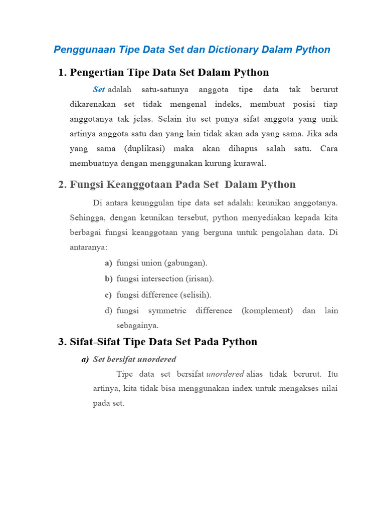 Penggunaan Set Dan Dictionary Dalam Python | PDF