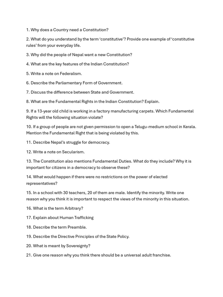 Practice Questions Class 8 | PDF | Parliament | Water