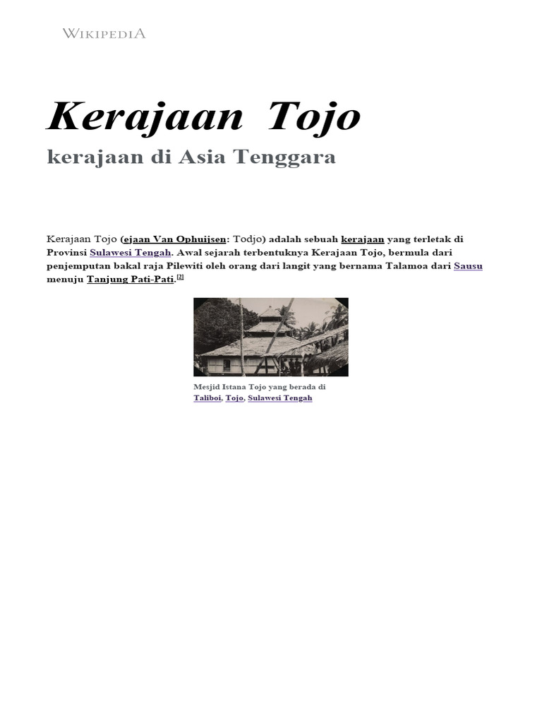 Kerajaan Tojo (Todjo) | PDF
