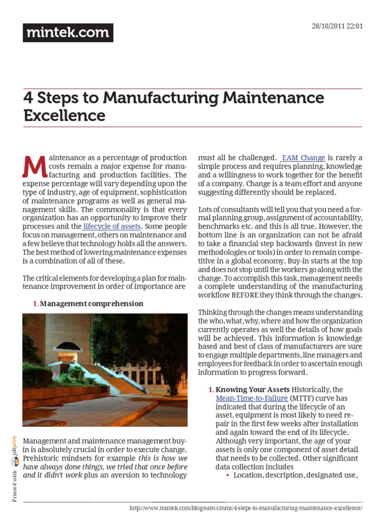 Manufacturing Maintenance Excellence | PDF | Inventory | Reliability ...