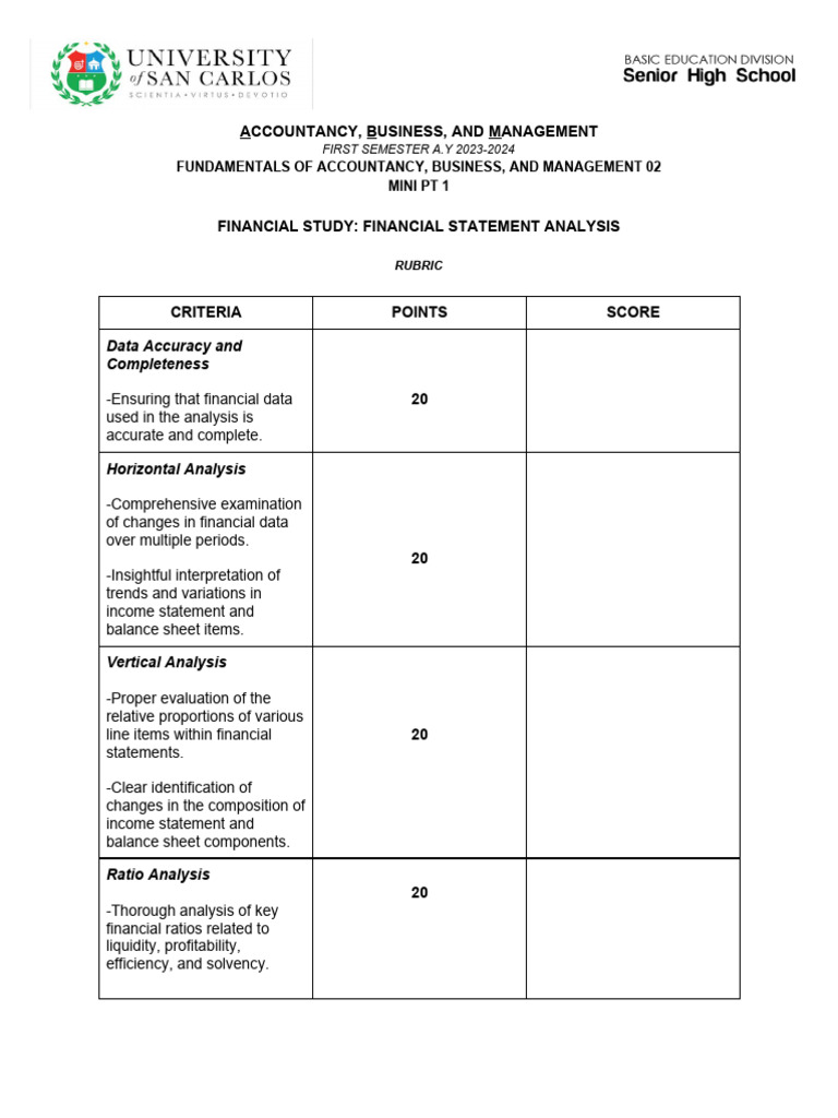 FABM 2 Mini PT 1 Financial Statement Analysis Financial Study | PDF