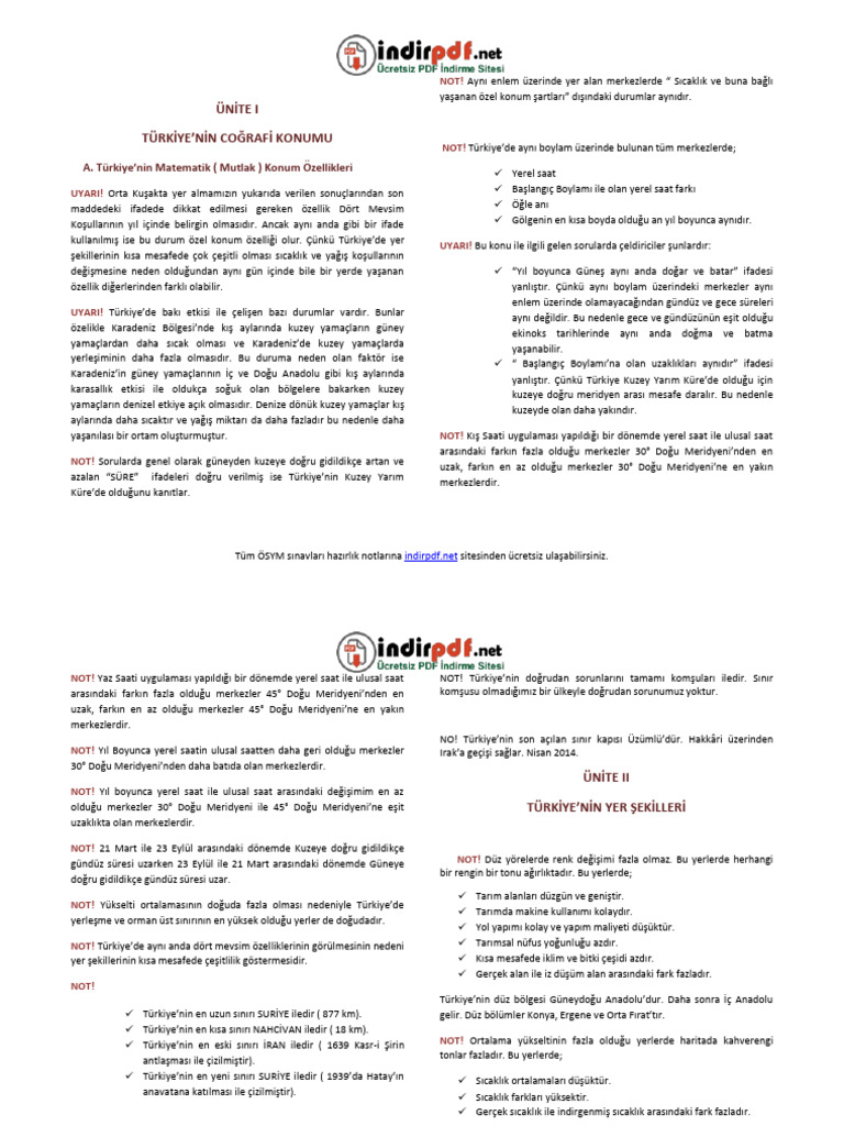 Coğrafya Uyarı Ve Notlar. Engin ERAYDIN | PDF