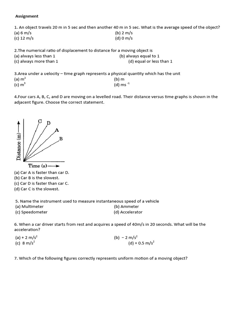 Motion and Forces Class 10 Practice, Physics Worksheet | PDF | Velocity | Speed