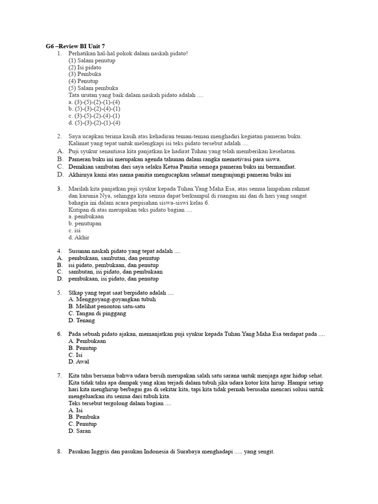 A. B. C. D.: G6 - Review BI Unit 7 | PDF