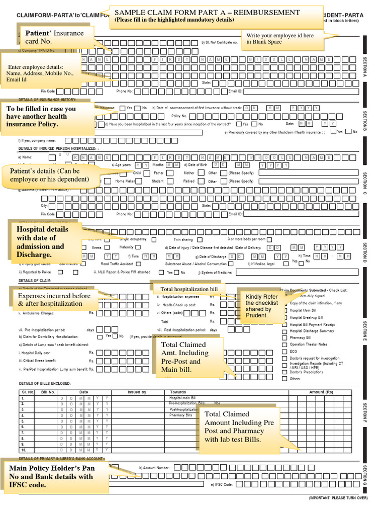 IRDA - Sample Claim Form Highlighted Guidelines. | PDF | Insurance ...