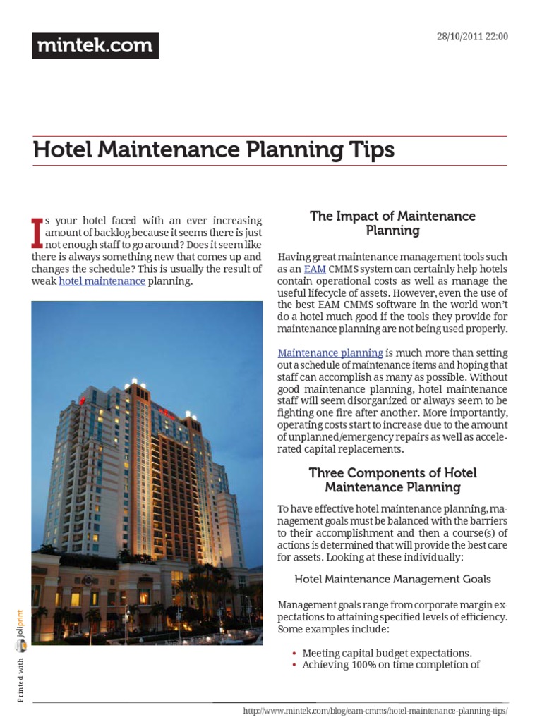 Good Hotel Maintenance Planning Tips | PDF | Asset Management | Automation
