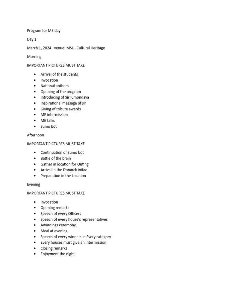Program For ME Day | PDF