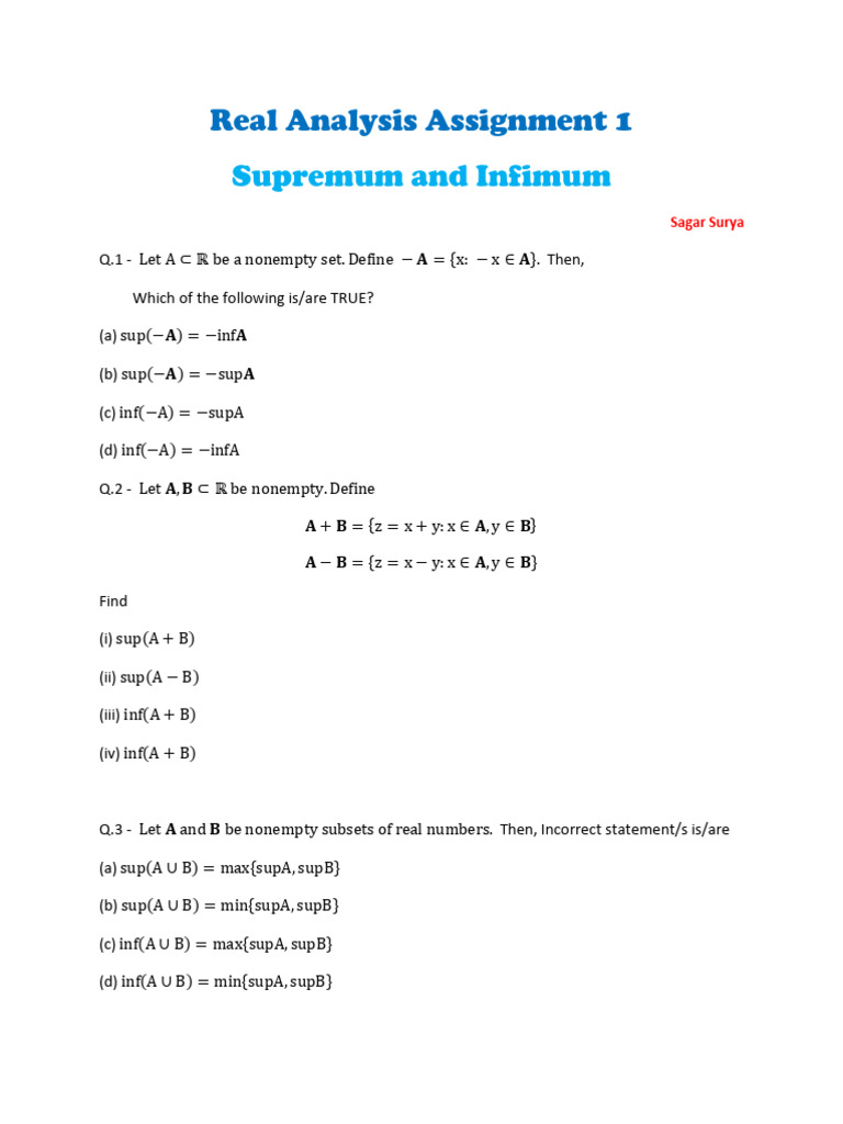 Real Analysis Assignment For Iit Jam | PDF