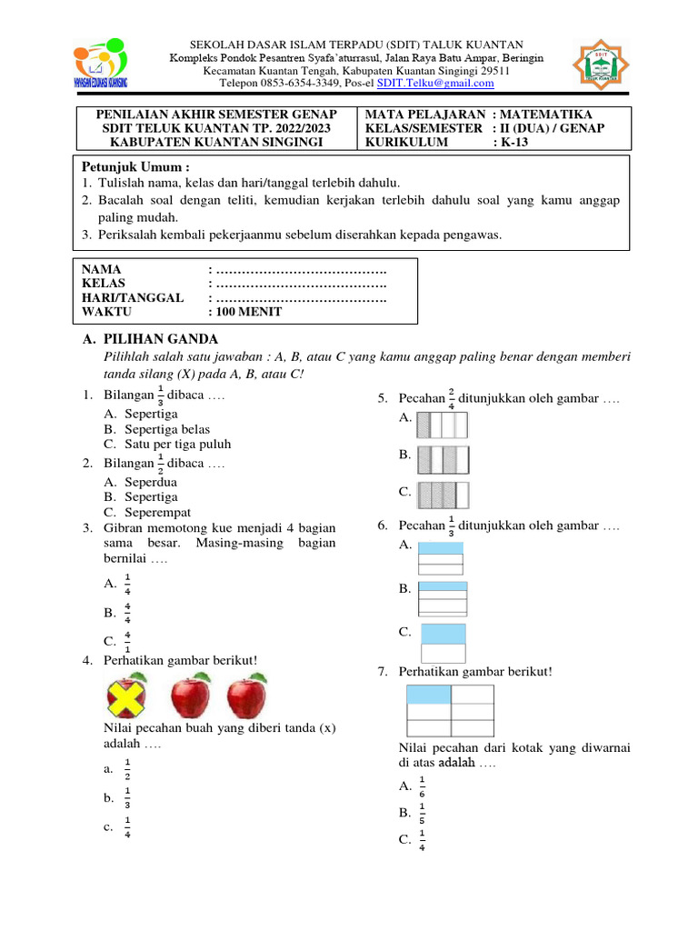 Soal Pas Genap Matematika Ii 2022-2023 | PDF