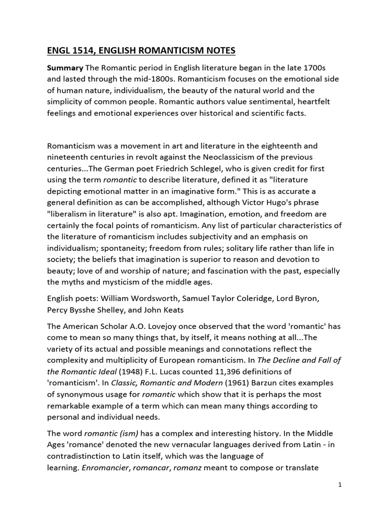 Romanticism Notes | PDF | Romanticism | William Wordsworth