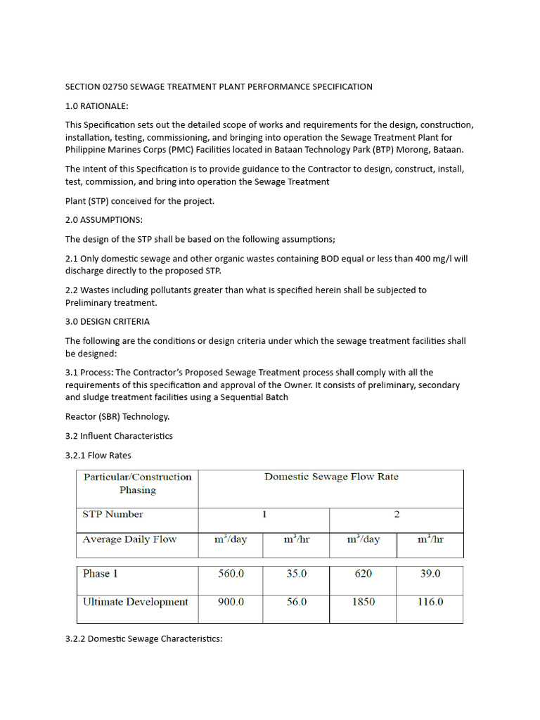 Section 02750 Sewage Treatment Plant Performance Specification | PDF ...