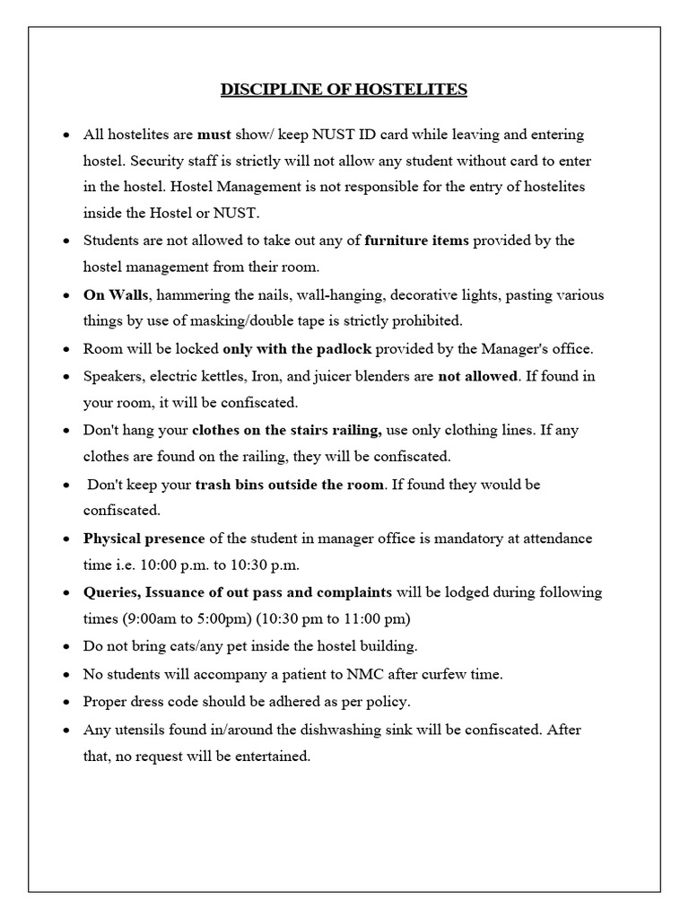 Hostel Rules and Regulations Guide | PDF
