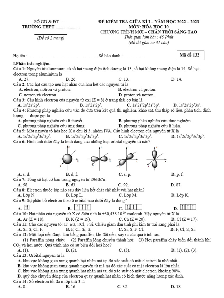 kiểm tra giữa học kì 1 hóa ctst | PDF