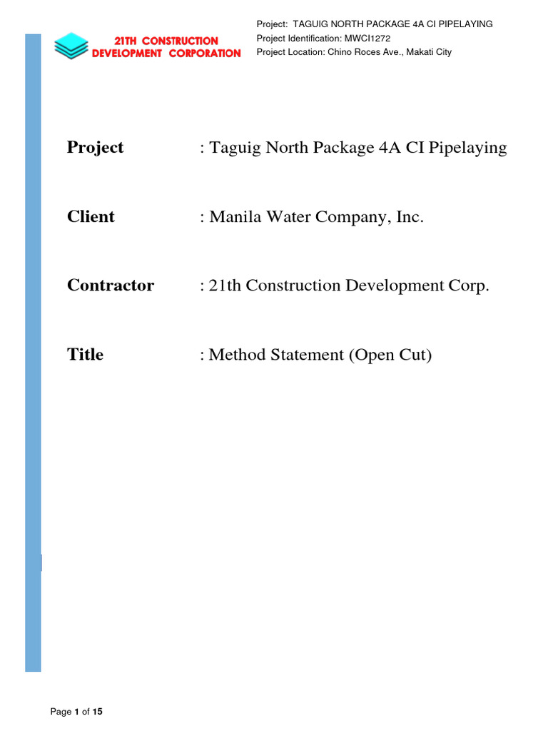 Method Of Statement Open Cut Rev2 Pdf Traffic Road Surface 3594