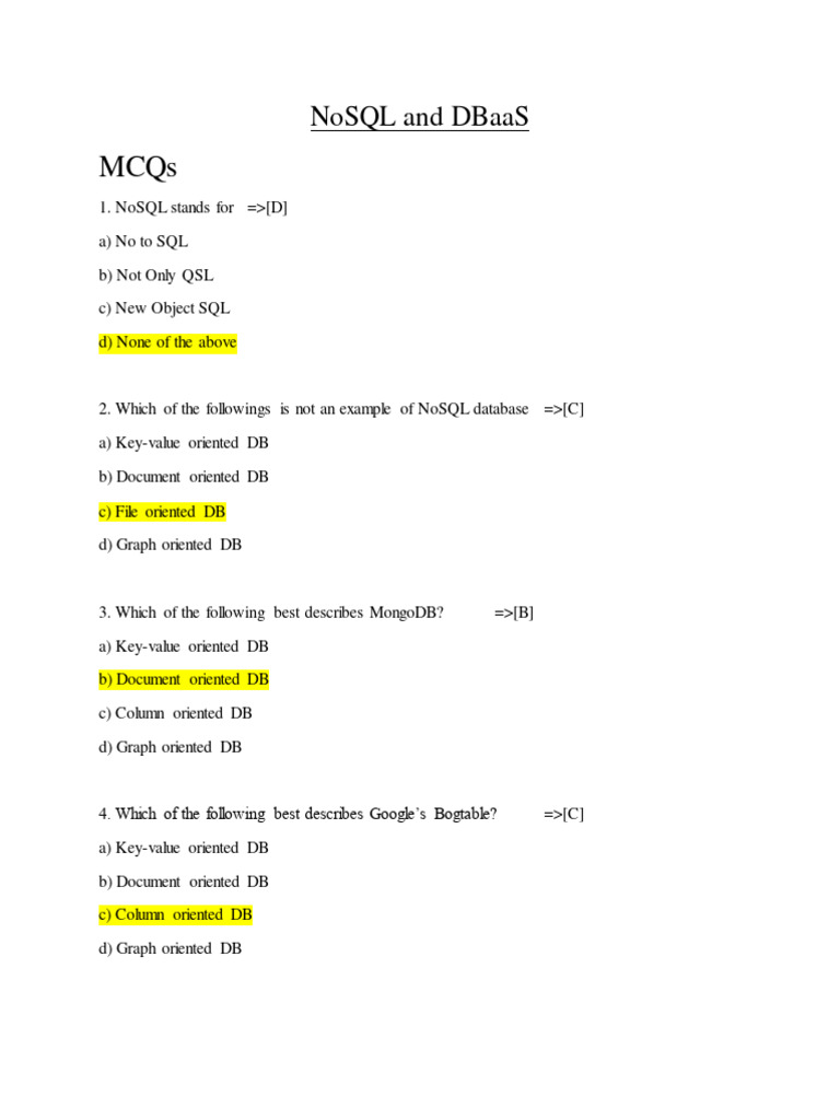 NoSQL Solutions (MCQ & Structural) | PDF | No Sql | Databases