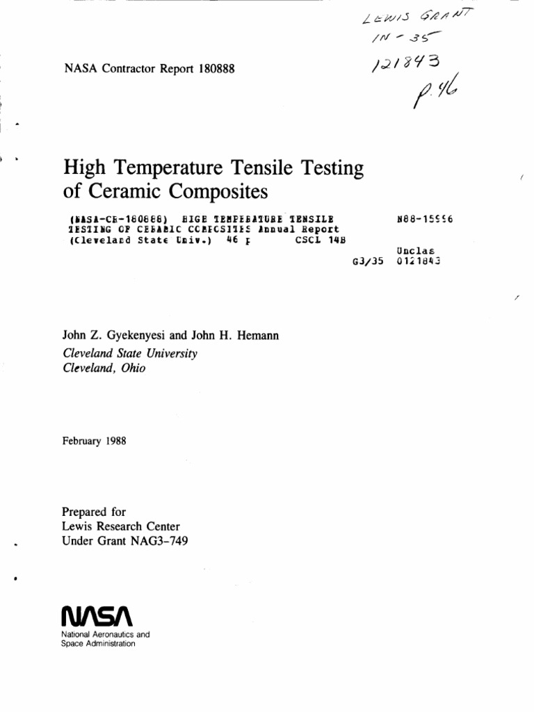 High Temperature Tensile Testing: of Ceramic Composites | PDF ...