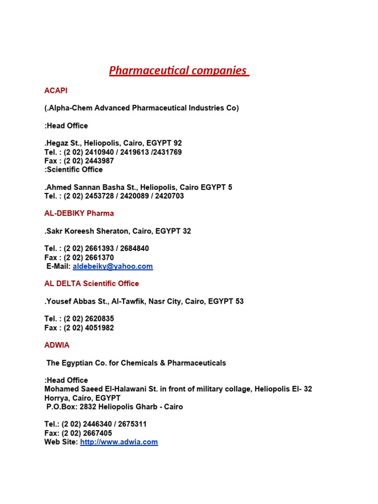 Pharmaceutical Companies | PDF | Cairo | Egypt