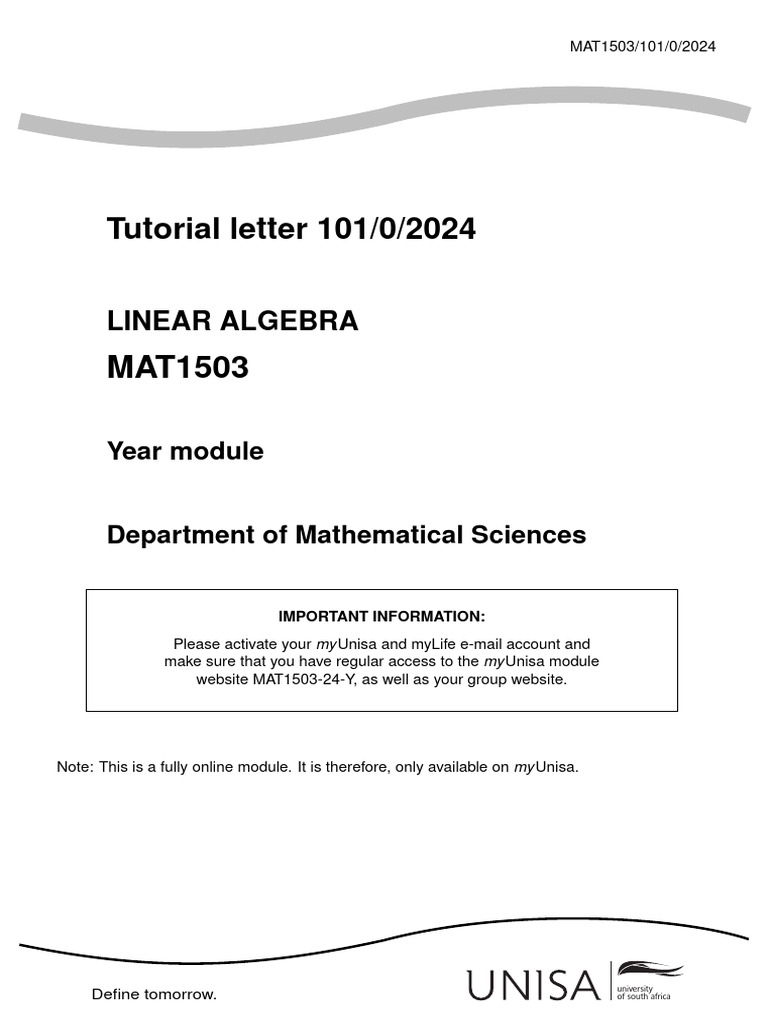 Tutorial Letter 101/0/2024: Linear Algebra | PDF | Complex Number | Turnitin