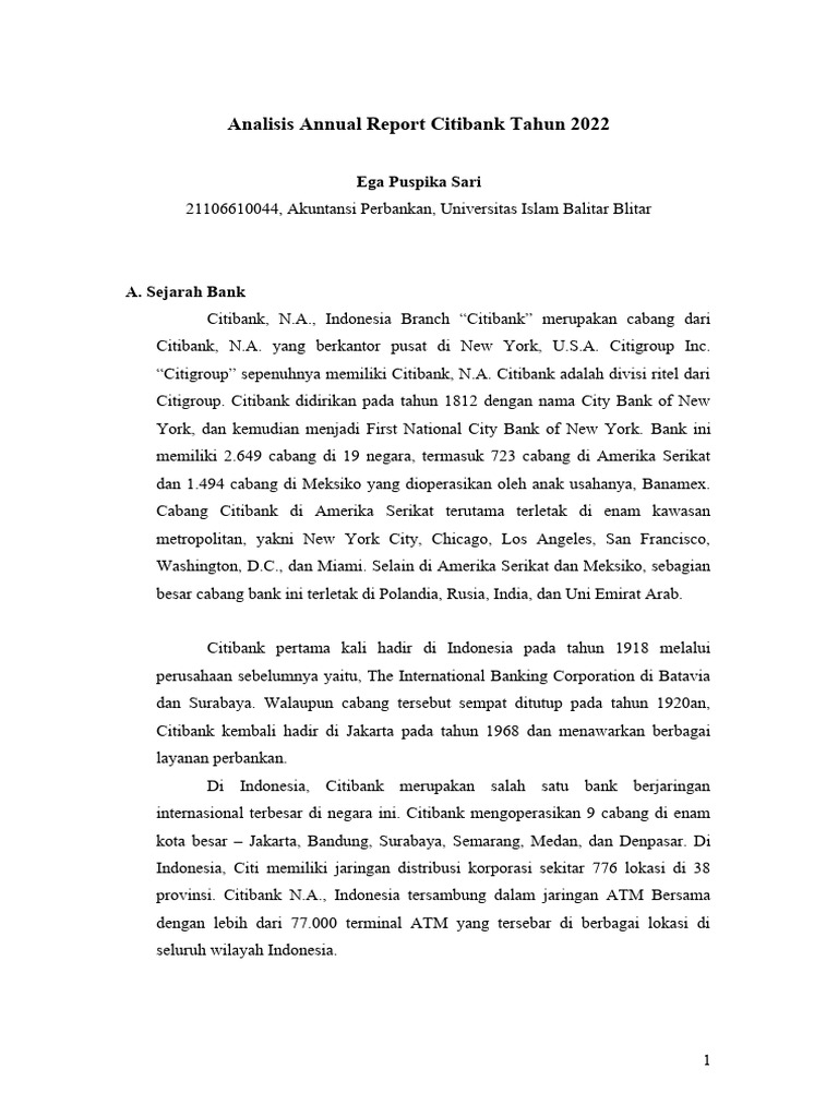 Paper Annual Report Citibank 2022 | PDF