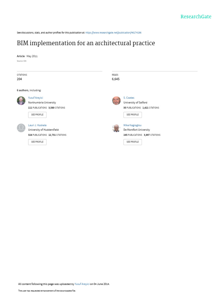 BIM Implementation For An Architectural Practice: Article | PDF ...