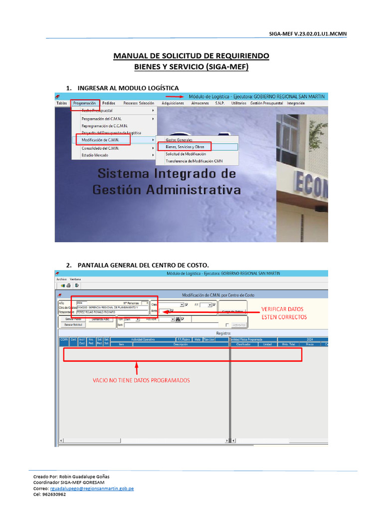 MANUAL SIGA PARA GENERAR NUEVOS REQUERIMIENTOS MCMN | PDF | Informática
