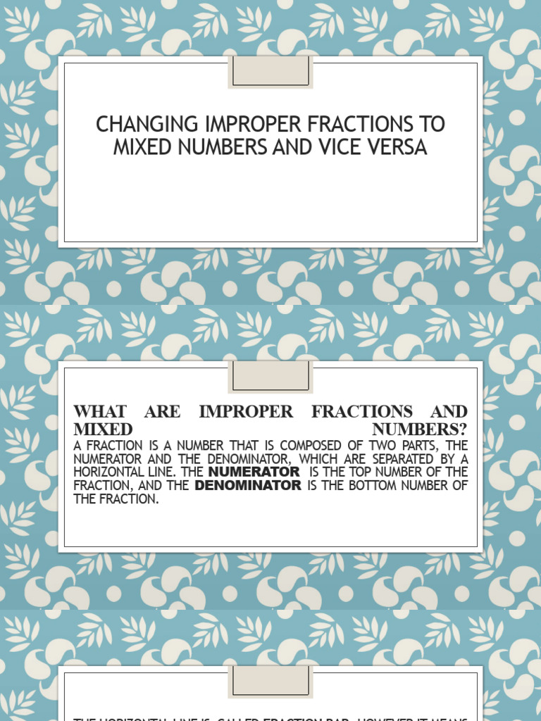 Changing Improper Fractions To Mixed Numbers and Vice | PDF ...