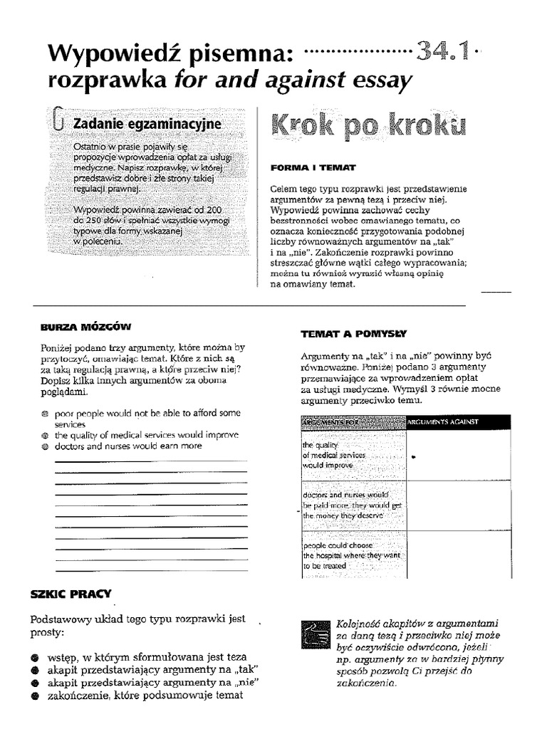 for and against essay - matura writing task | PDF