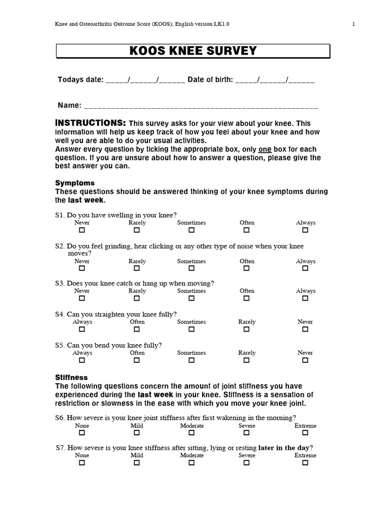 Koos Questionnaire | PDF | Knee