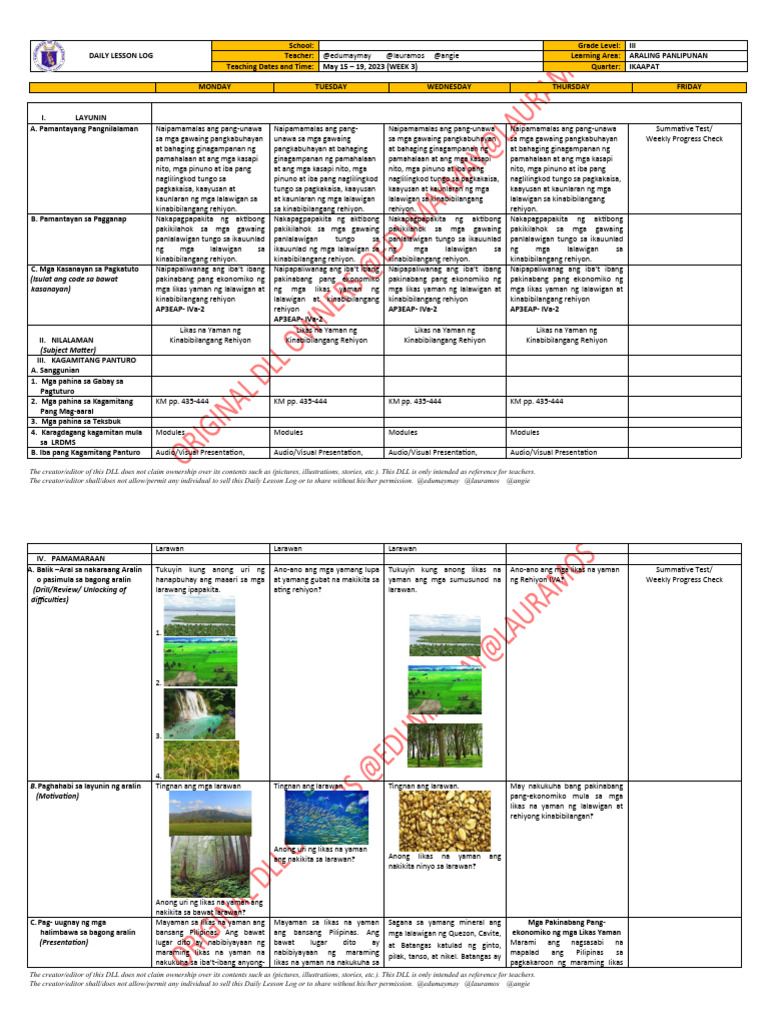 DLL - AP3 - Q4 - W3 - Naipapaliwanag Ang Iba't Ibang Pakinabang Pang ...