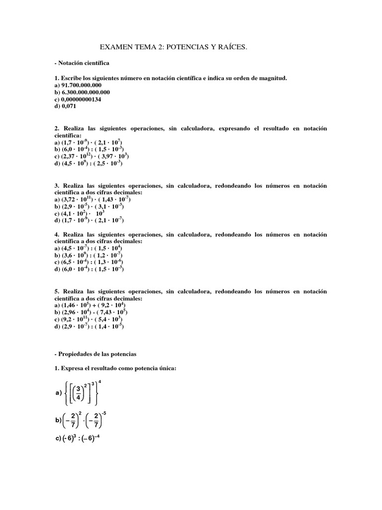 Examen Potencias y Raices 3eso | PDF | Matemáticas | Aritmética