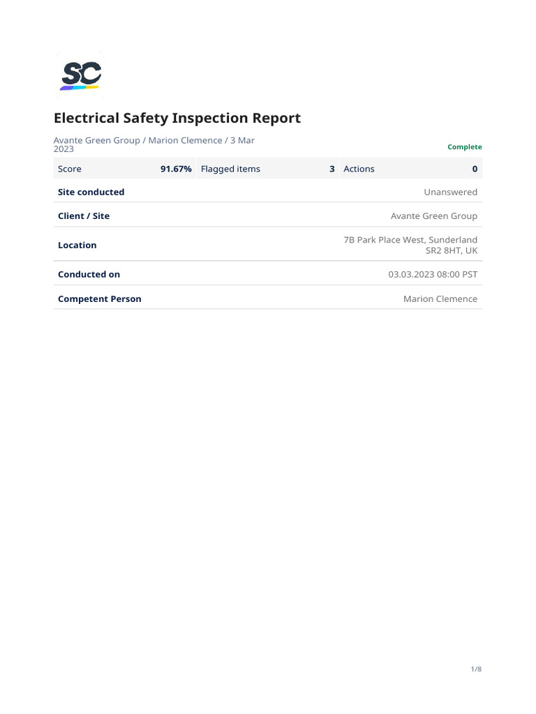 Electrical Safety Inspection Checklist Sample PDF Report | PDF ...