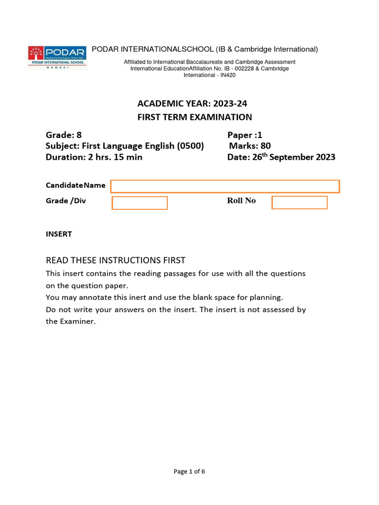 Final First Term Examination English Grade 8 INSERT | PDF | Agriculture ...