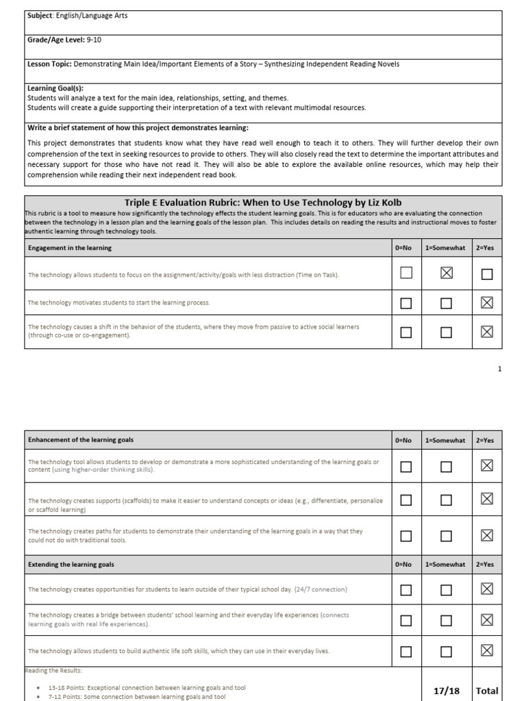 Triple E Evaluation Rubric: When To Use Technology by Liz Kolb | Download Free PDF | Learning ...